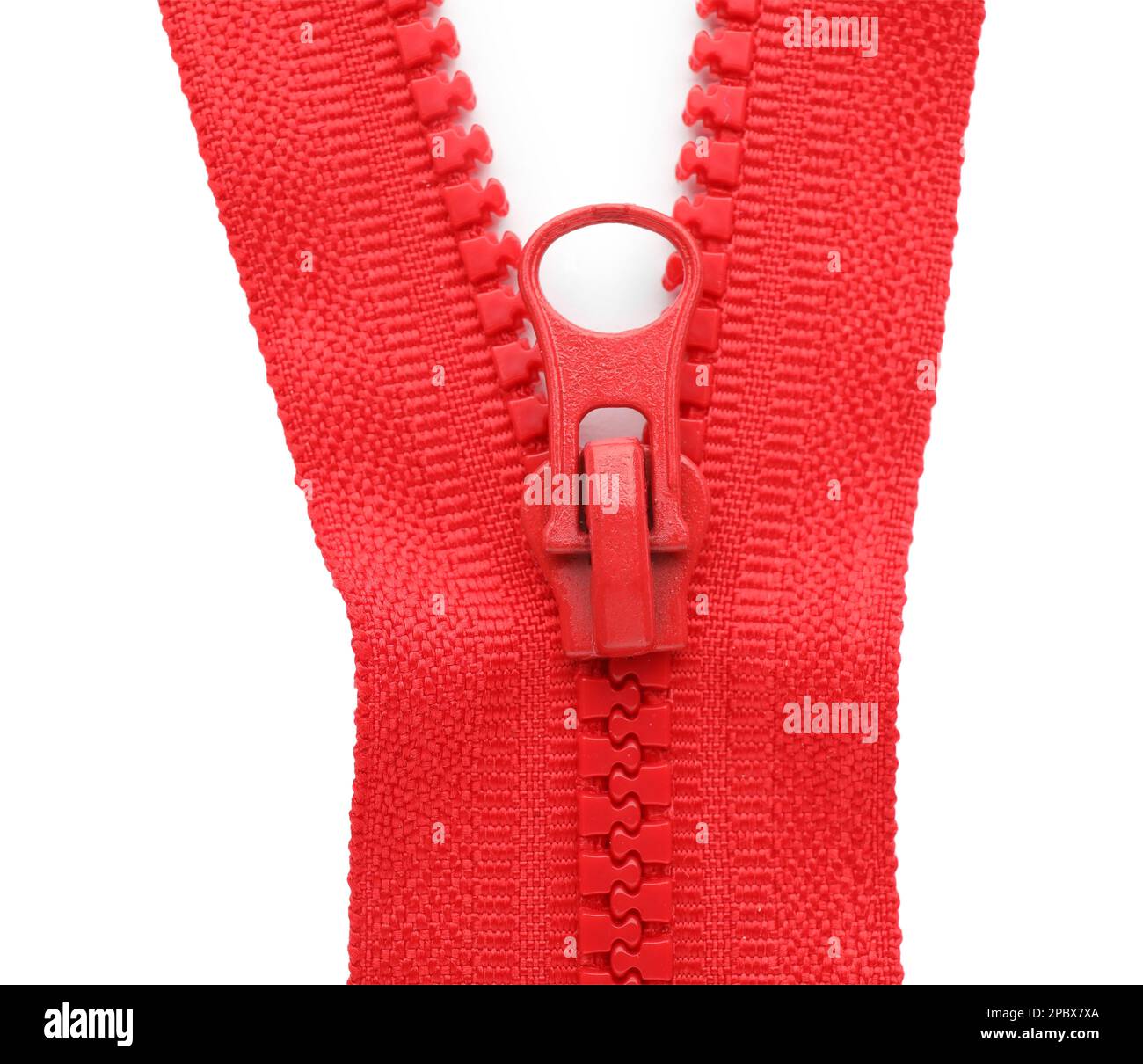 Red zipper on white background, top view Stock Photo - Alamy
