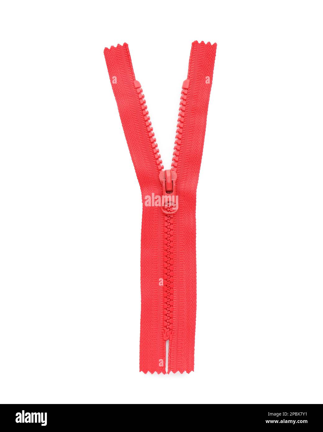 Red zipper isolated on white, top view Stock Photo - Alamy