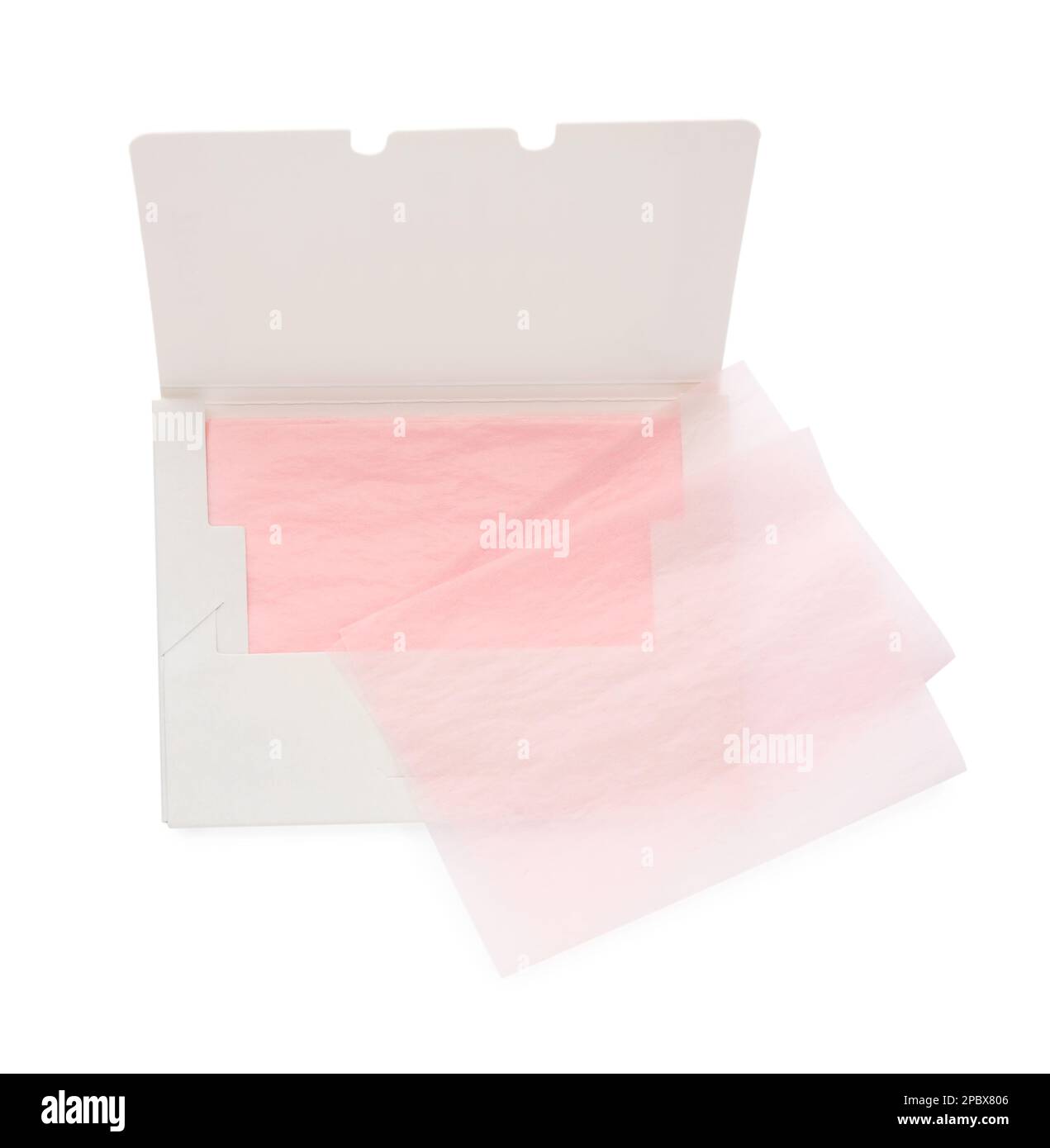 Package with facial oil blotting tissues on white background, top view ...