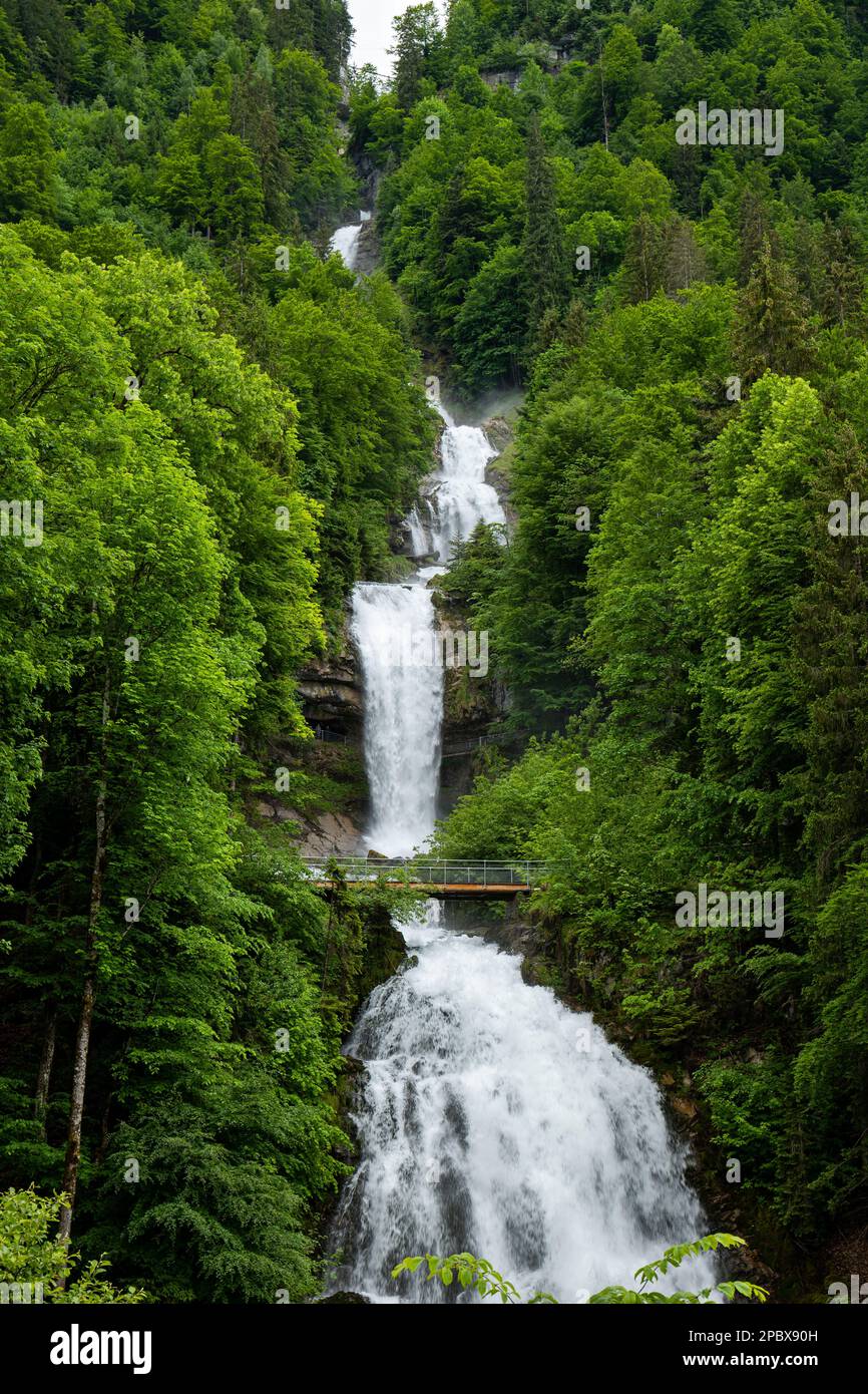 Giessbach waterfall in the Swiss Alps, Canton of Bern. Sunny summer day ...