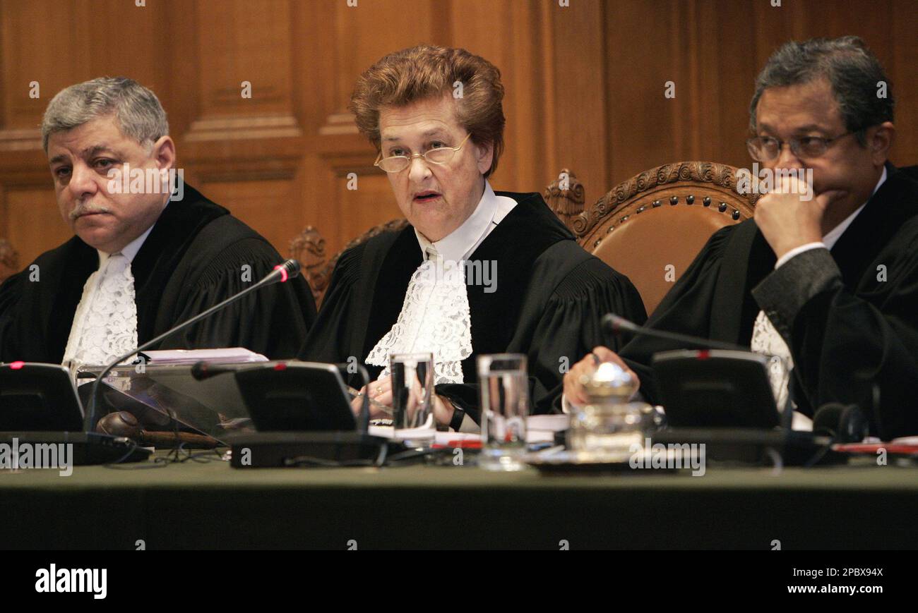 From left: Vice-President of the Court Judge Awn Shawkat Al-Khasawneh ...