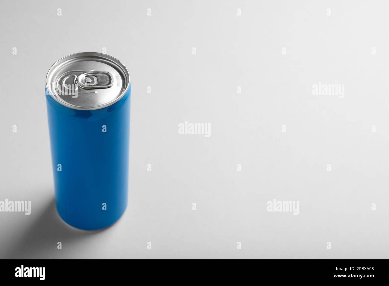 Blue can of energy drink on white background. Space for text Stock ...