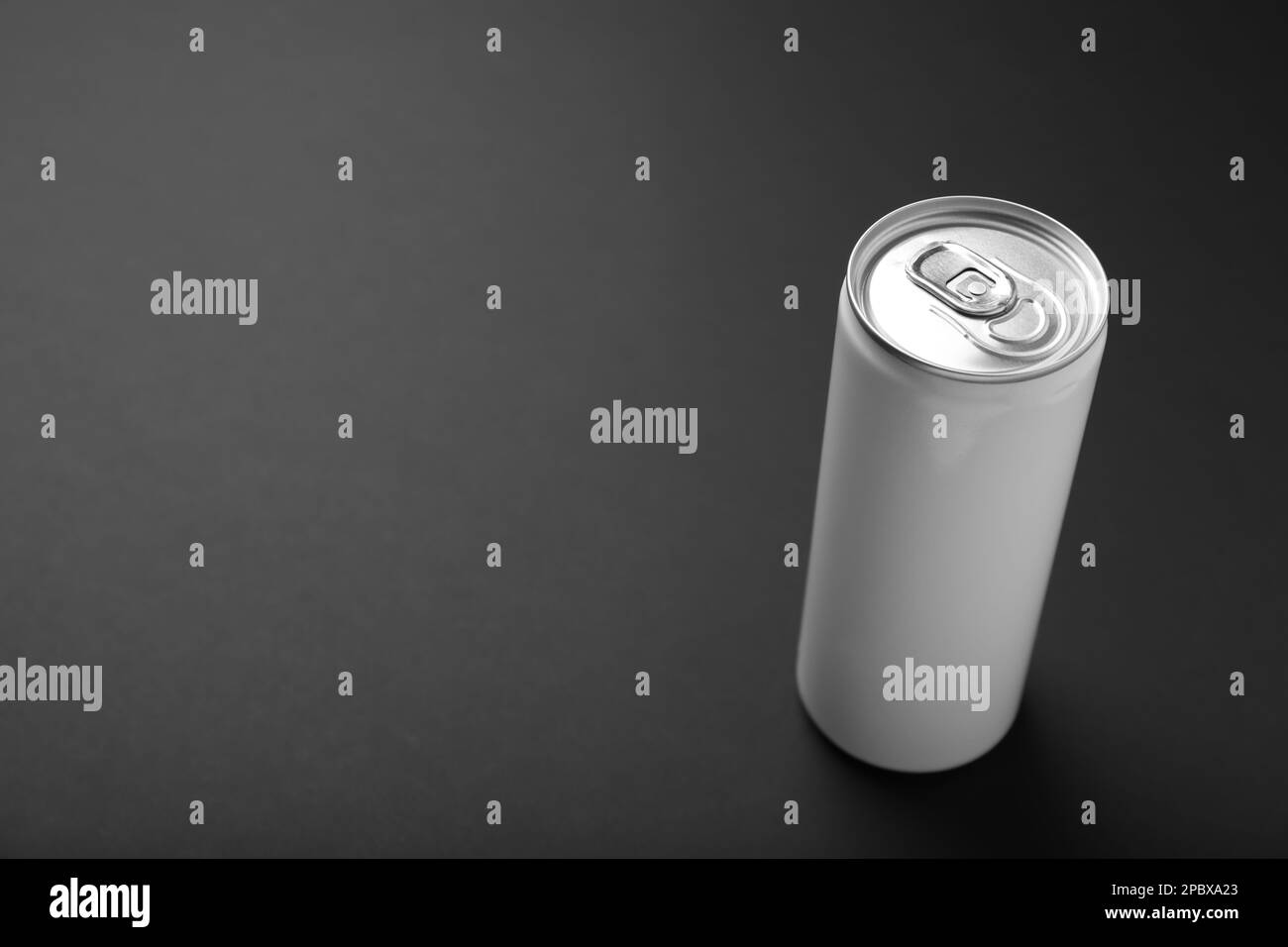 White can of energy drink on black background. Space for text Stock ...