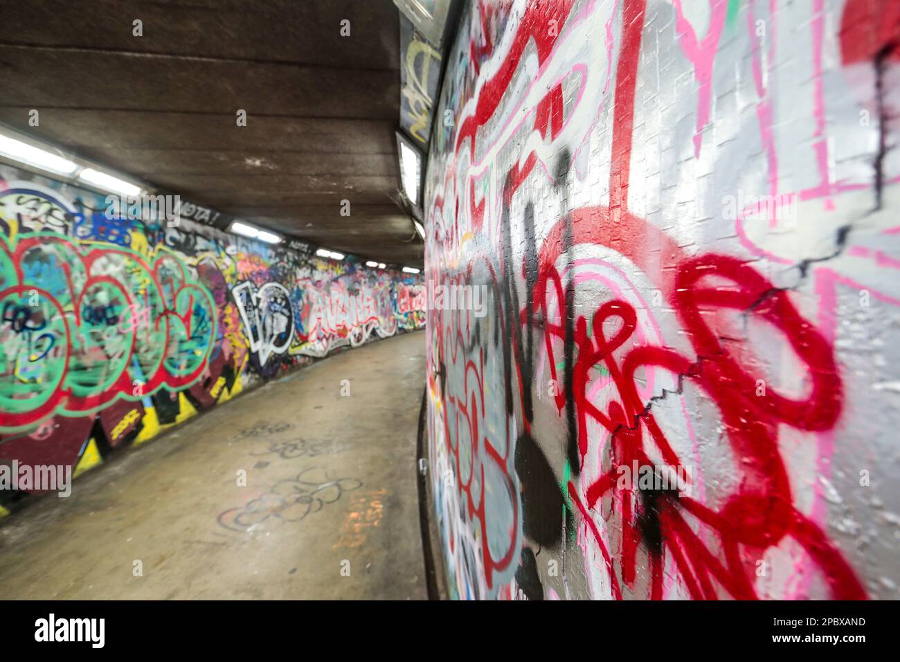 Victoria Street underpass, decorated with graffiti and used as a ...