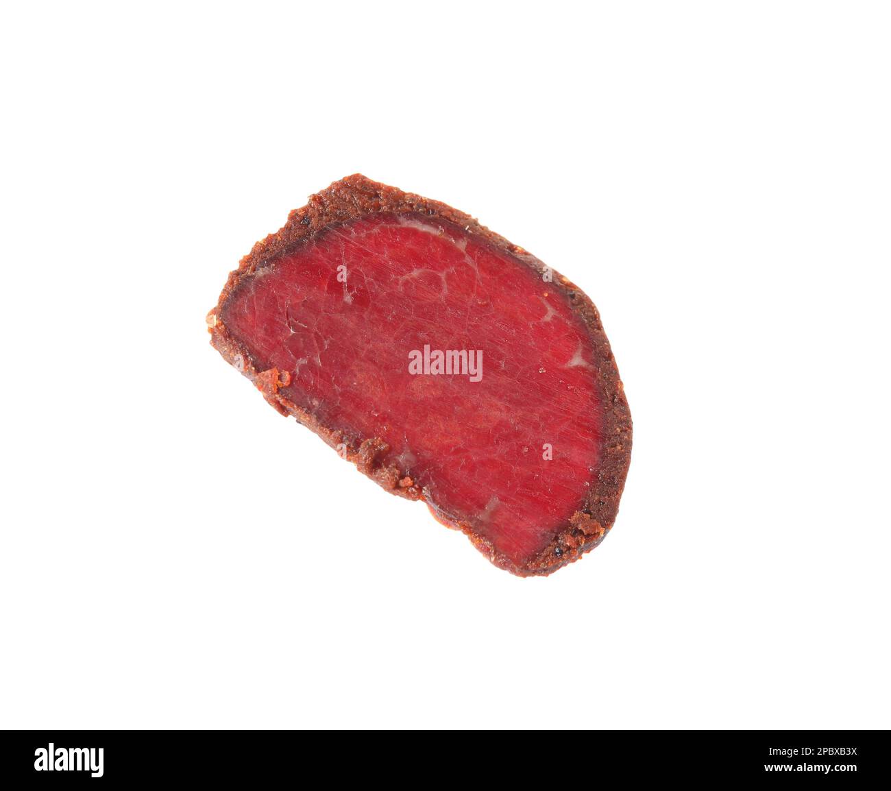 Delicious dry-cured beef basturma slice isolated on white Stock Photo ...