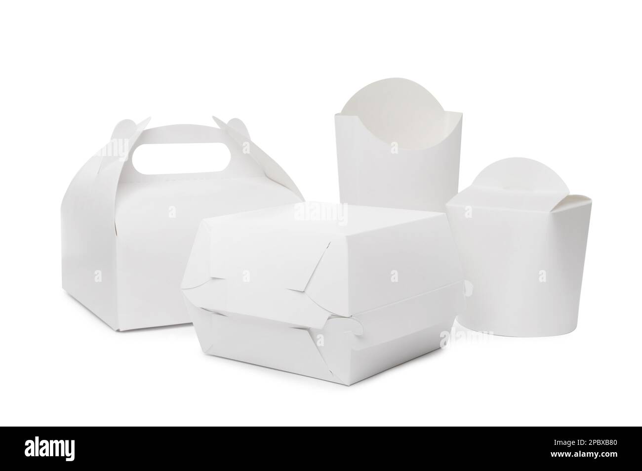 Set of different paper containers for food on white background Stock ...