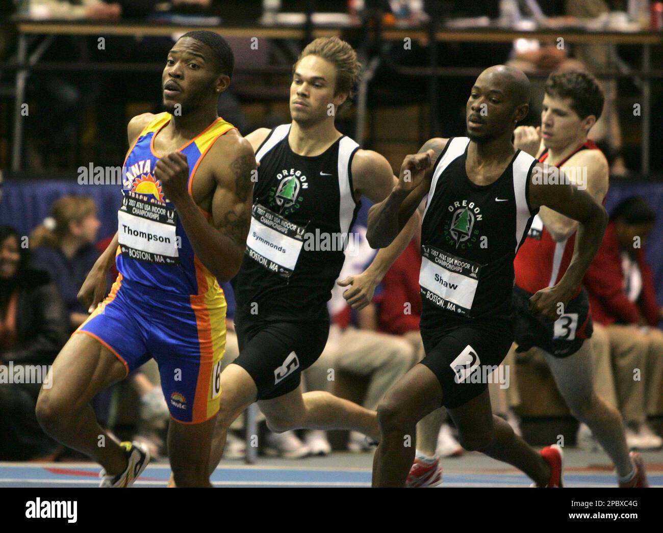 Runners, from left, Floyd Thompson, Nicholas Symmonds, Brandon Shaw and ...