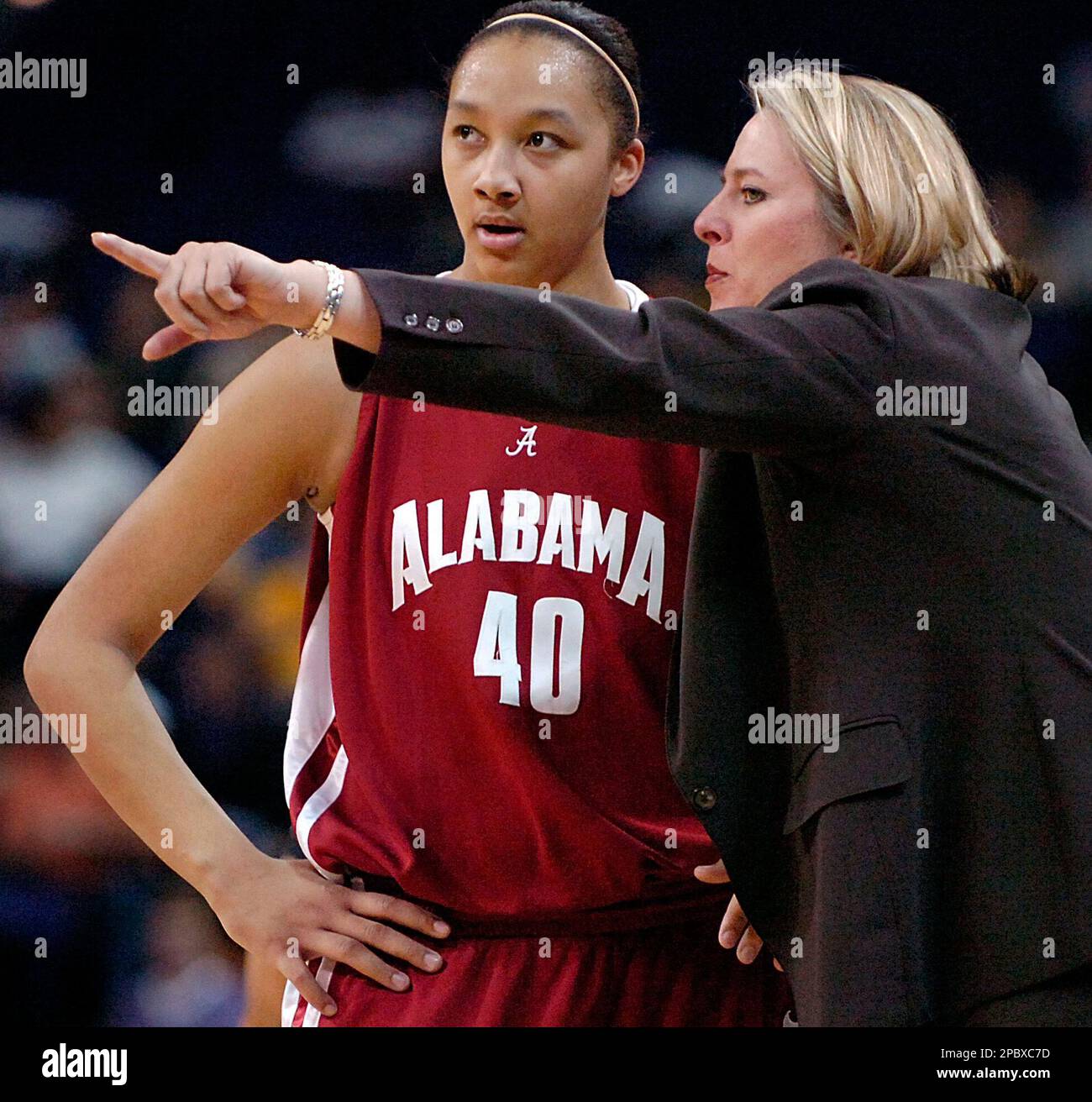 Alabama head coach Stephany Smith, right, makes a point to Talisha ...