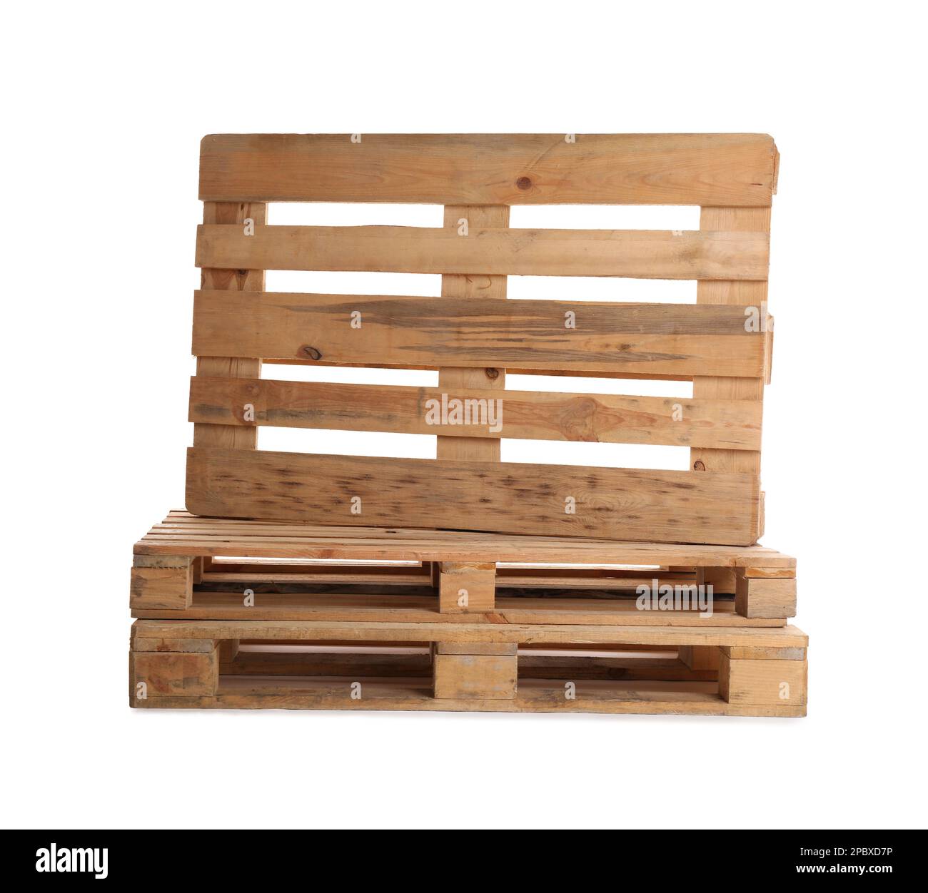 Wooden pallets isolated on white. Transportation and storage Stock ...