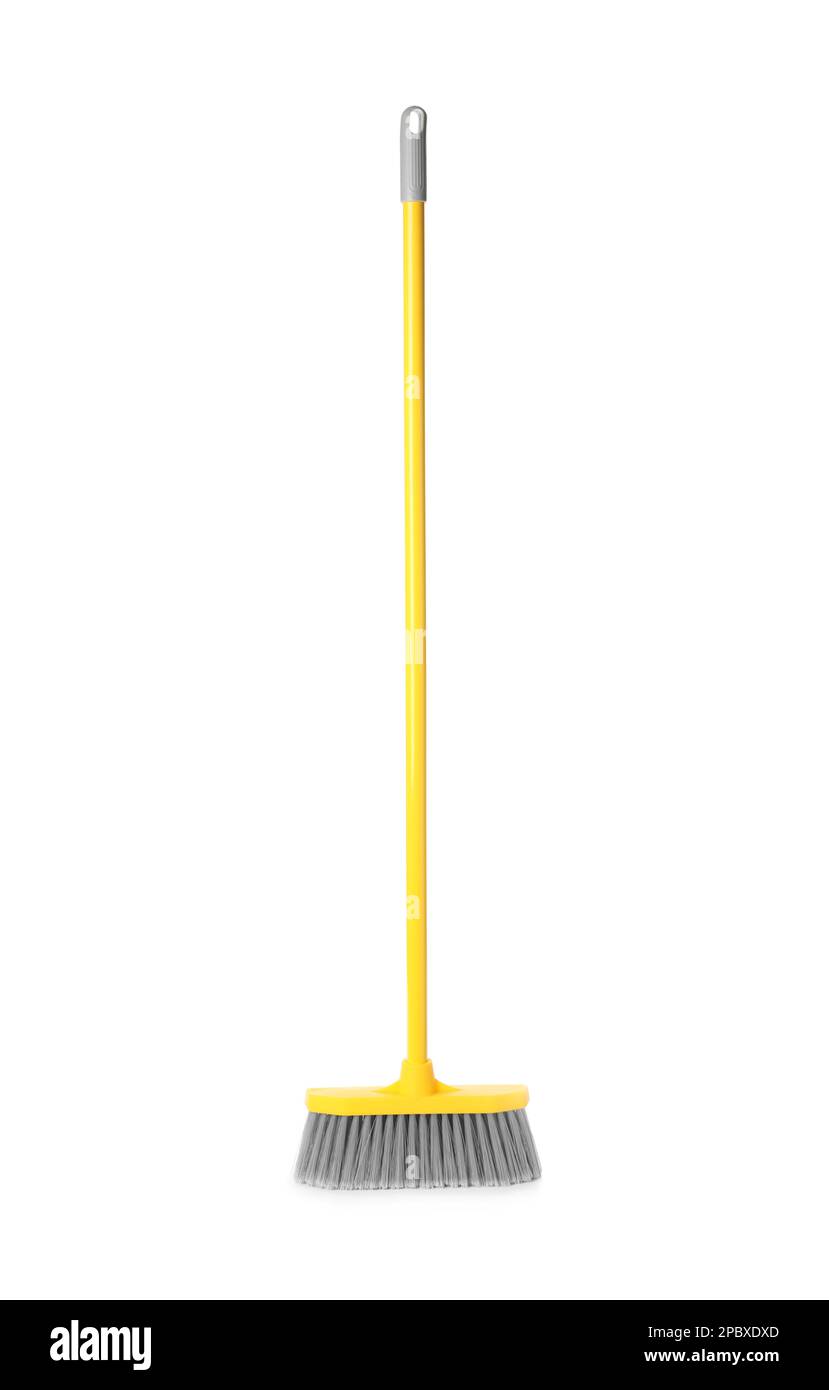 Plastic broom isolated on white. Cleaning tool Stock Photo - Alamy
