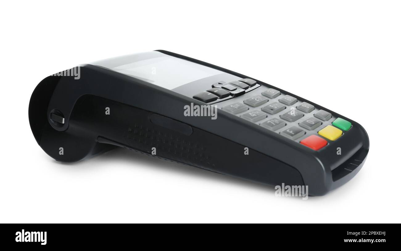 New modern payment terminal isolated on white Stock Photo - Alamy