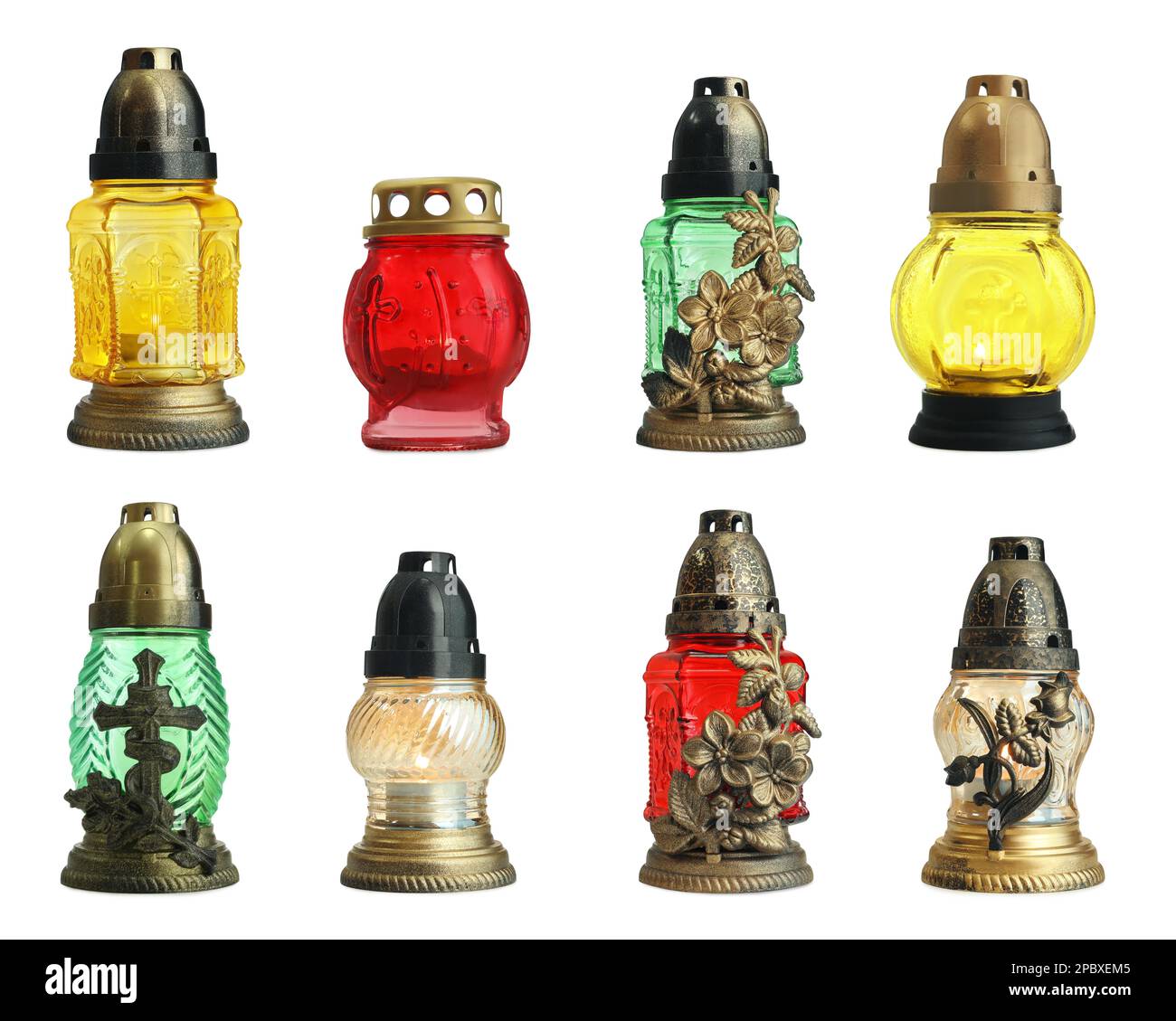Set with different grave lights on white background Stock Photo - Alamy