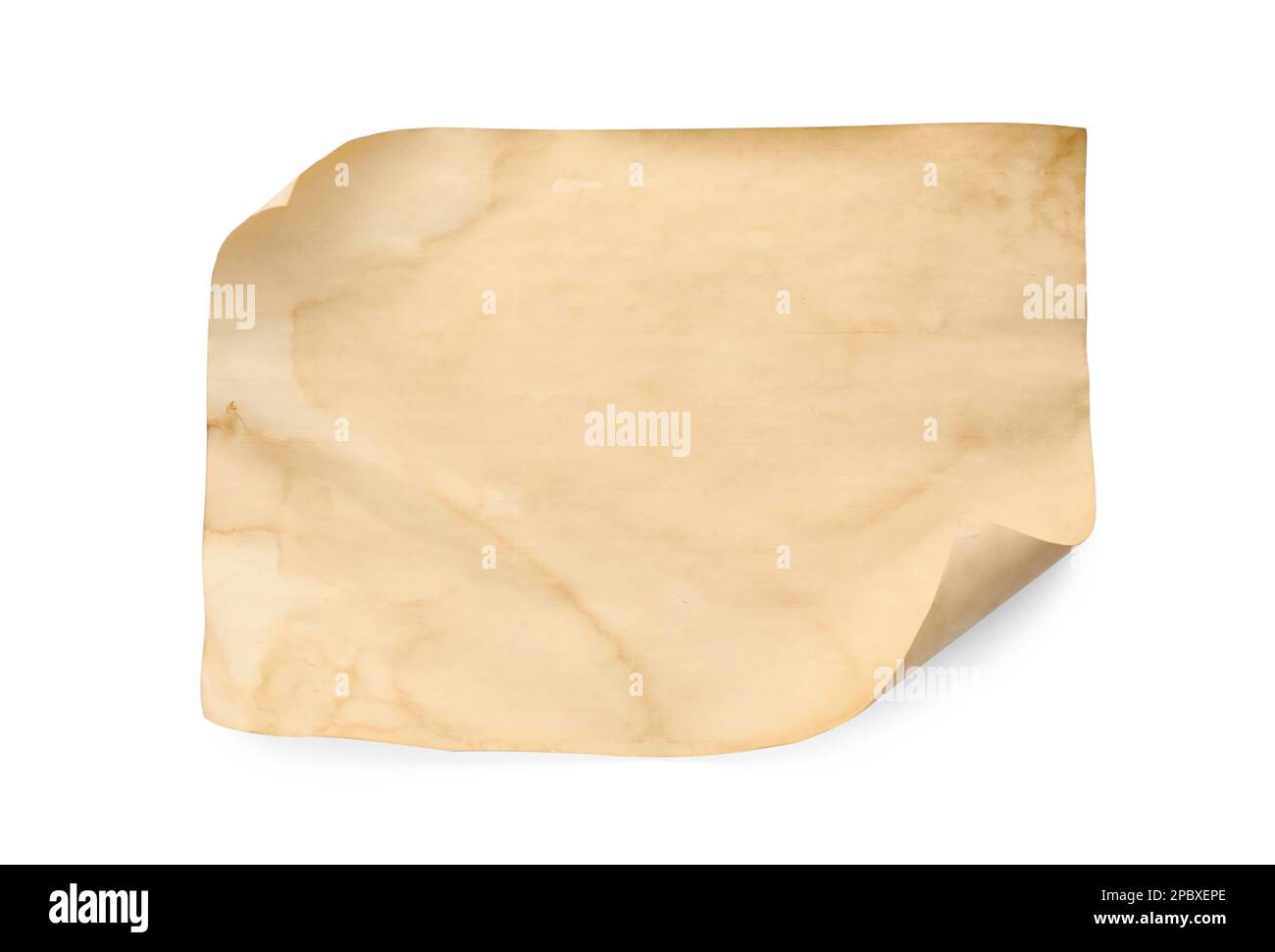 Sheet of old parchment paper isolated on white, top view. Space for ...