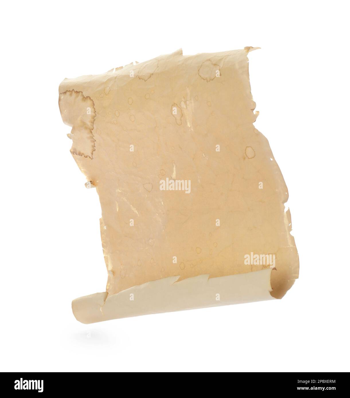 Sheet of old parchment paper isolated on white. Space for design Stock ...