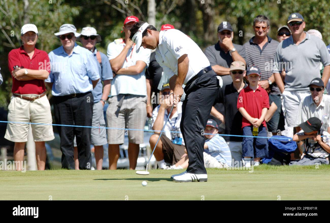 Canadian David Morland IV, of Ontario putts on the 11th hole in his ...