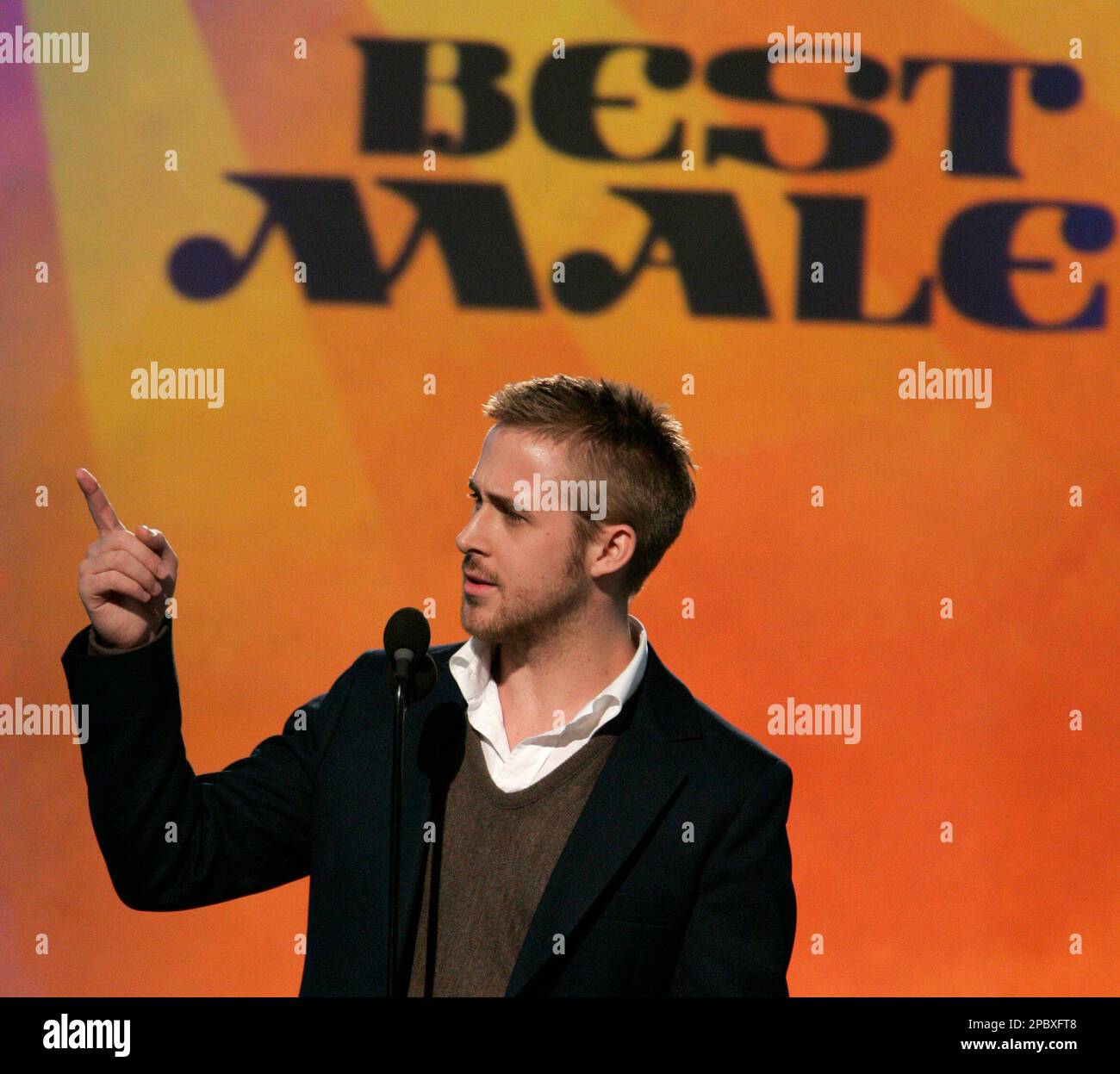 Canadian actor Ryan Gosling accepts the award for best male lead for ...