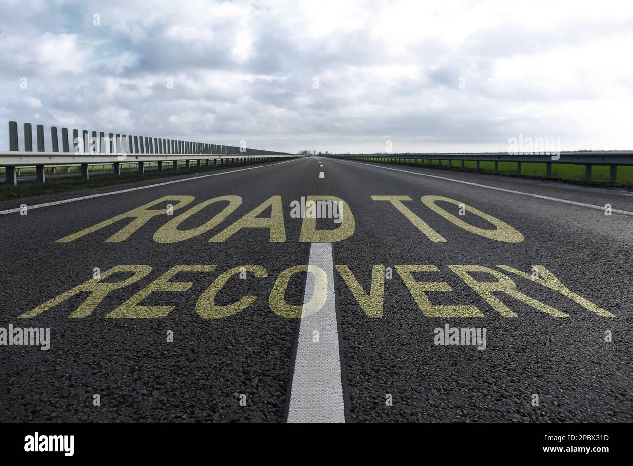 Start to live without alcohol addiction. Phrase ROAD TO RECOVERY on ...