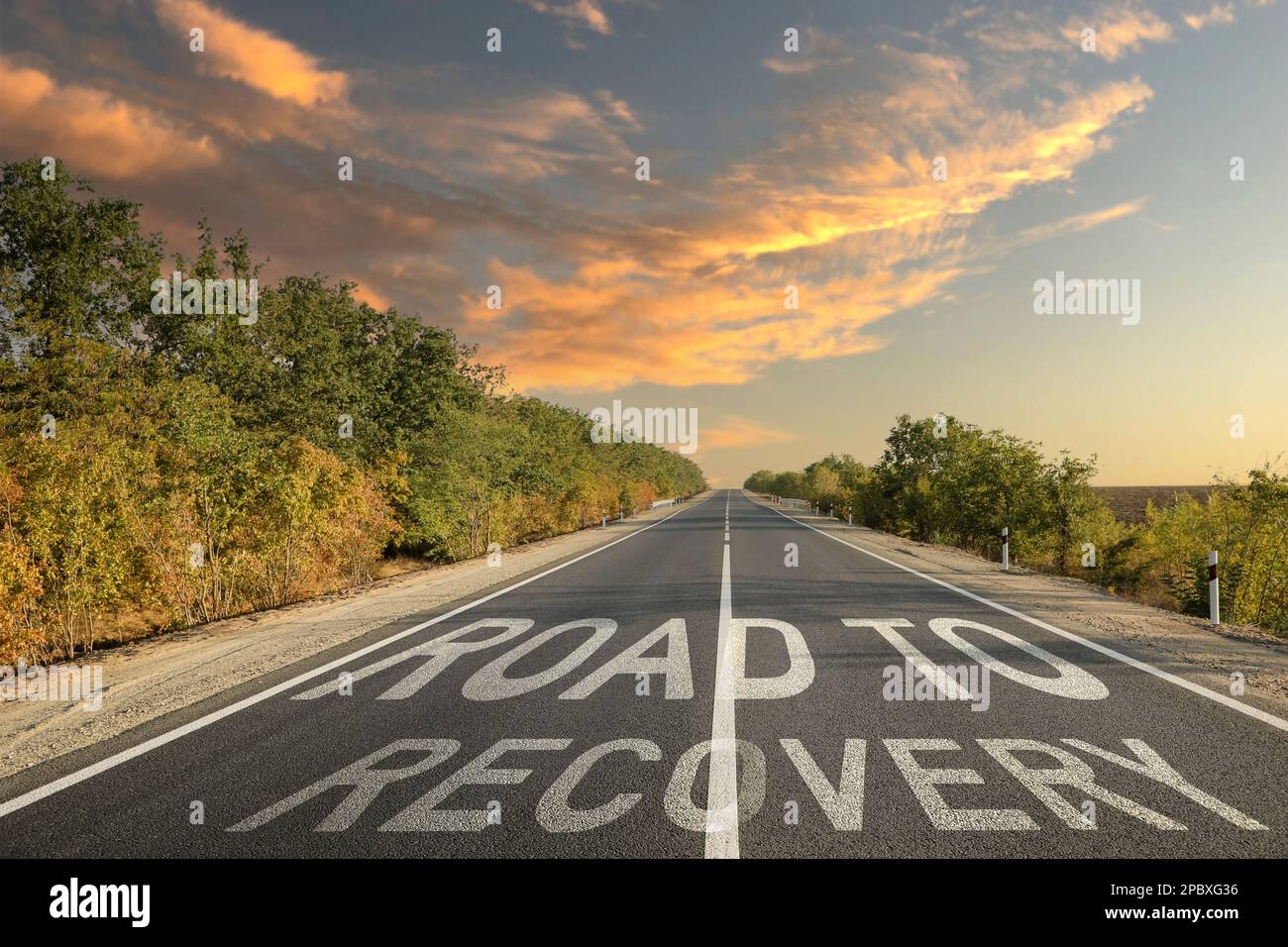 Start to live without alcohol addiction. Phrase ROAD TO RECOVERY on ...