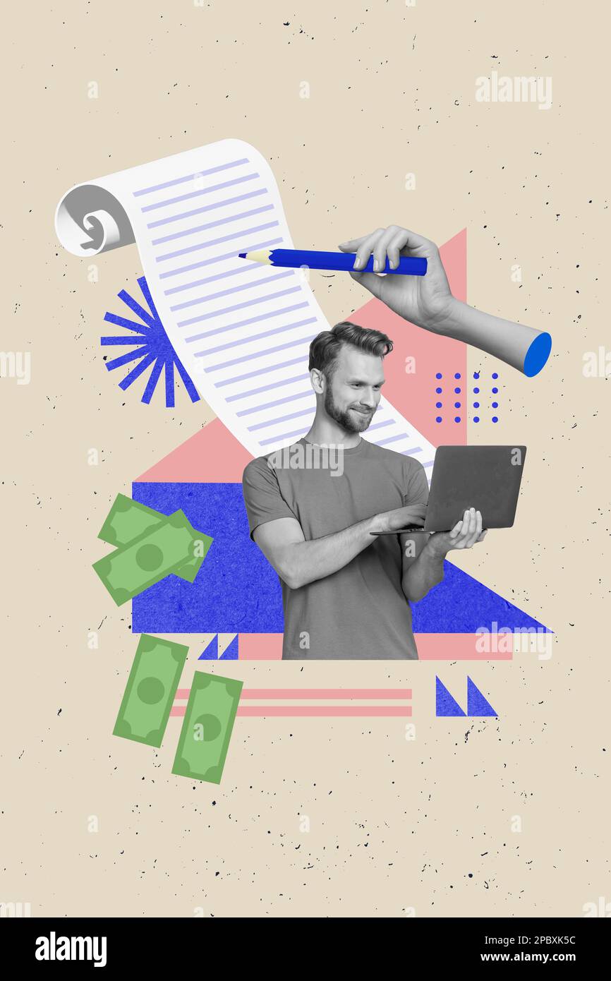 Businessman worker online checklist collage photo of young positive ...