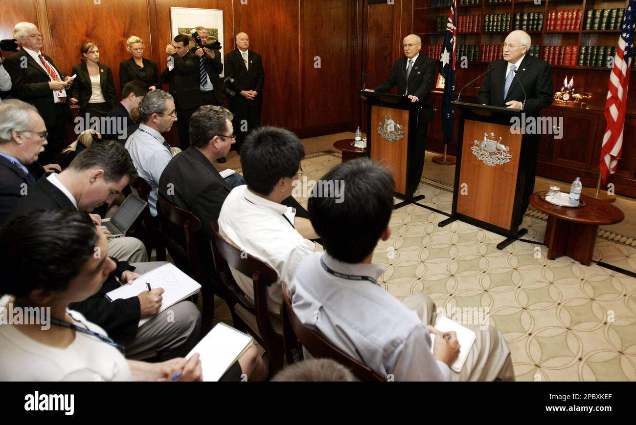 U.S. Vice President Dick Cheney right, holds a joint press conference ...
