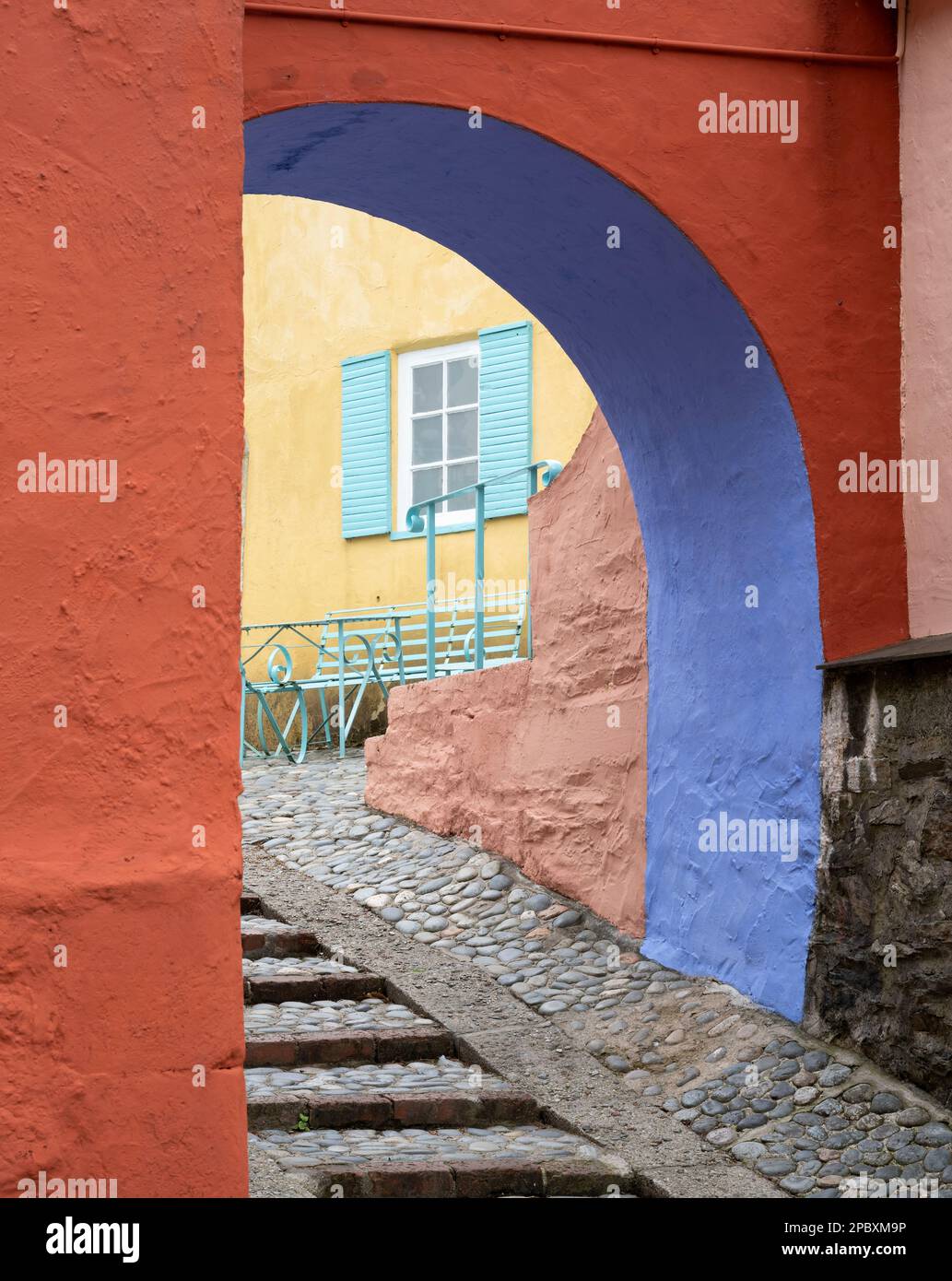 Fascinating curved arches and cobbled streets at Portmerion village in ...