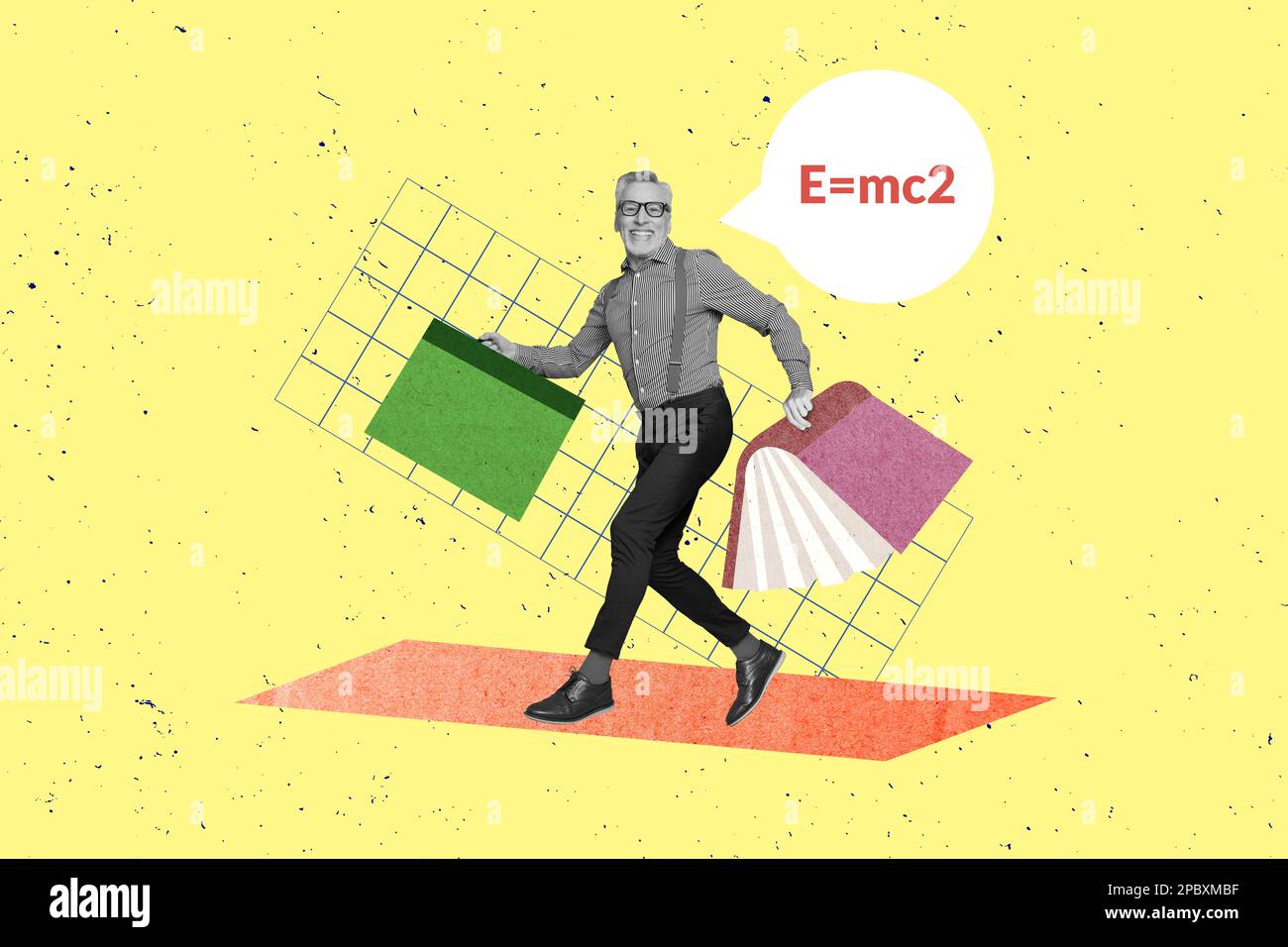 Collage portrait of mini positive black white effect man teacher hands ...