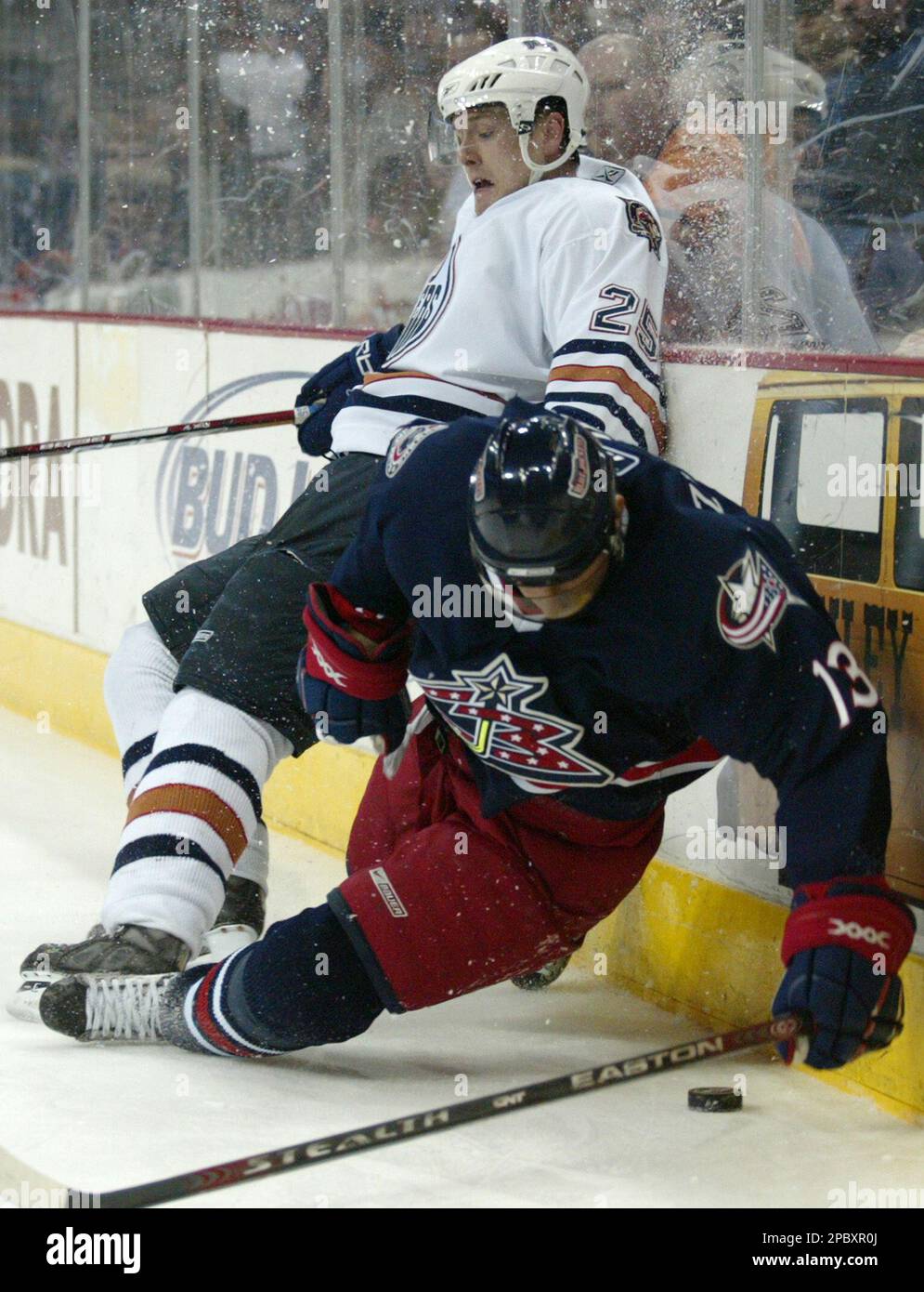 Edmonton Oilers' Jan Hejda, top, of the Czech Republic, and Columbus ...