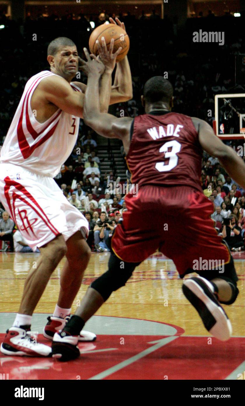 Miami Heat guard Dwyane Wade (3) gets in the face of Houston Rockets ...