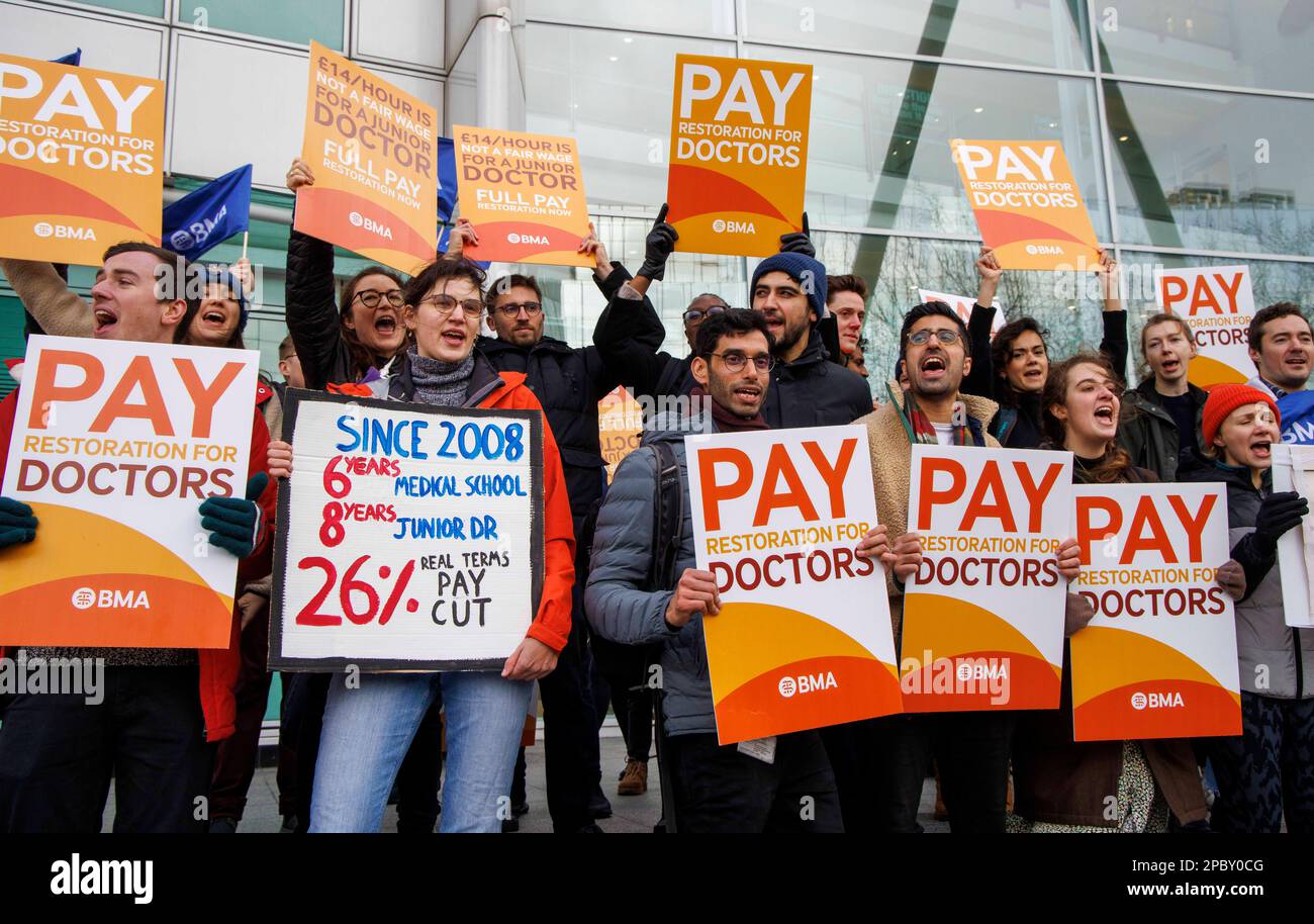 London, UK. 13th Mar, 2023. Junior doctors begin 72 hours of strike action. Junior doctors ...