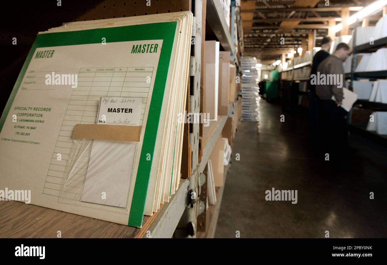 Master discs are stored in a warehouse at the United Record Pressing ...
