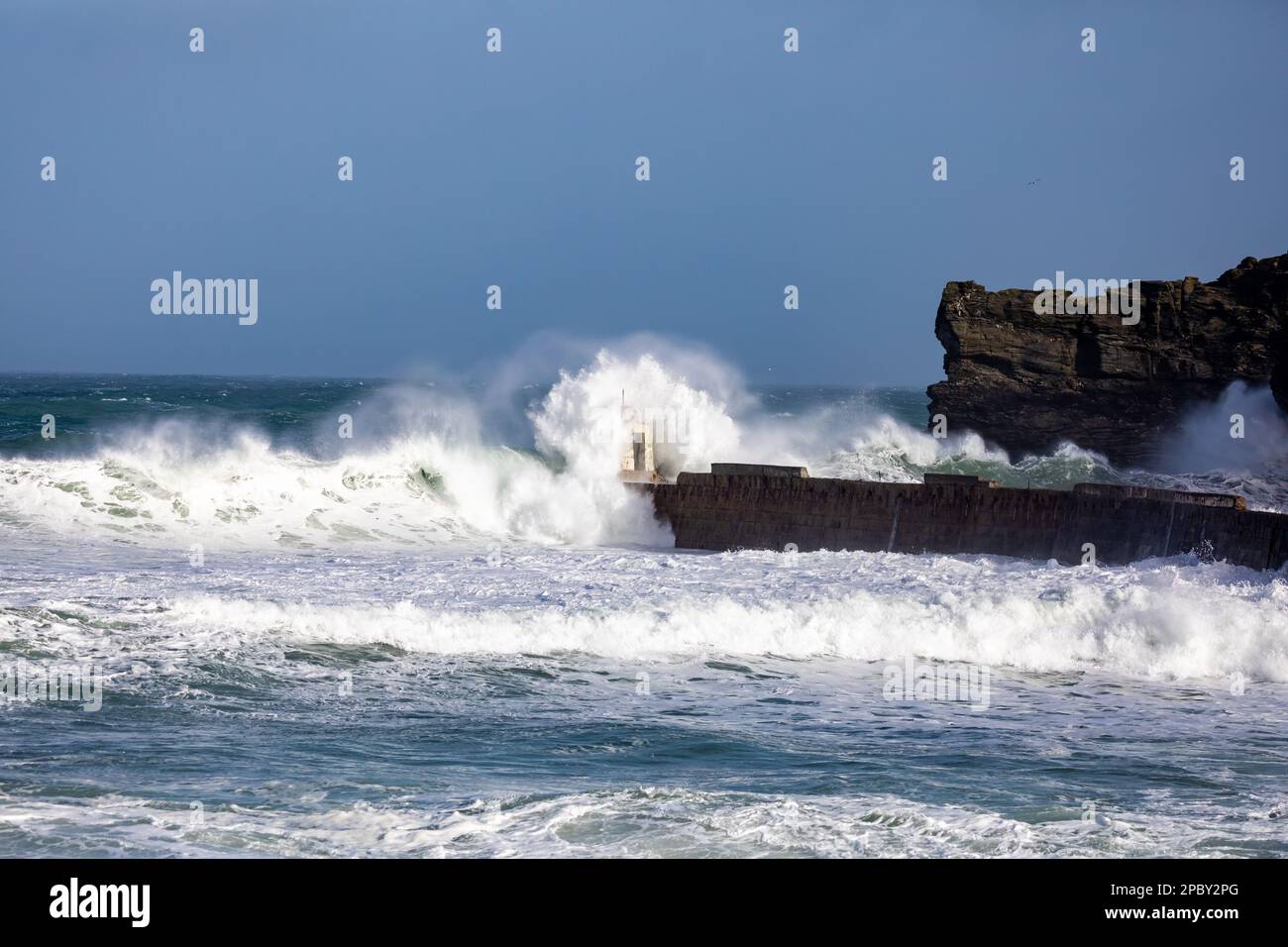 Portreath,Cornwall,13th March 2023,Large waves and stormy seas in ...