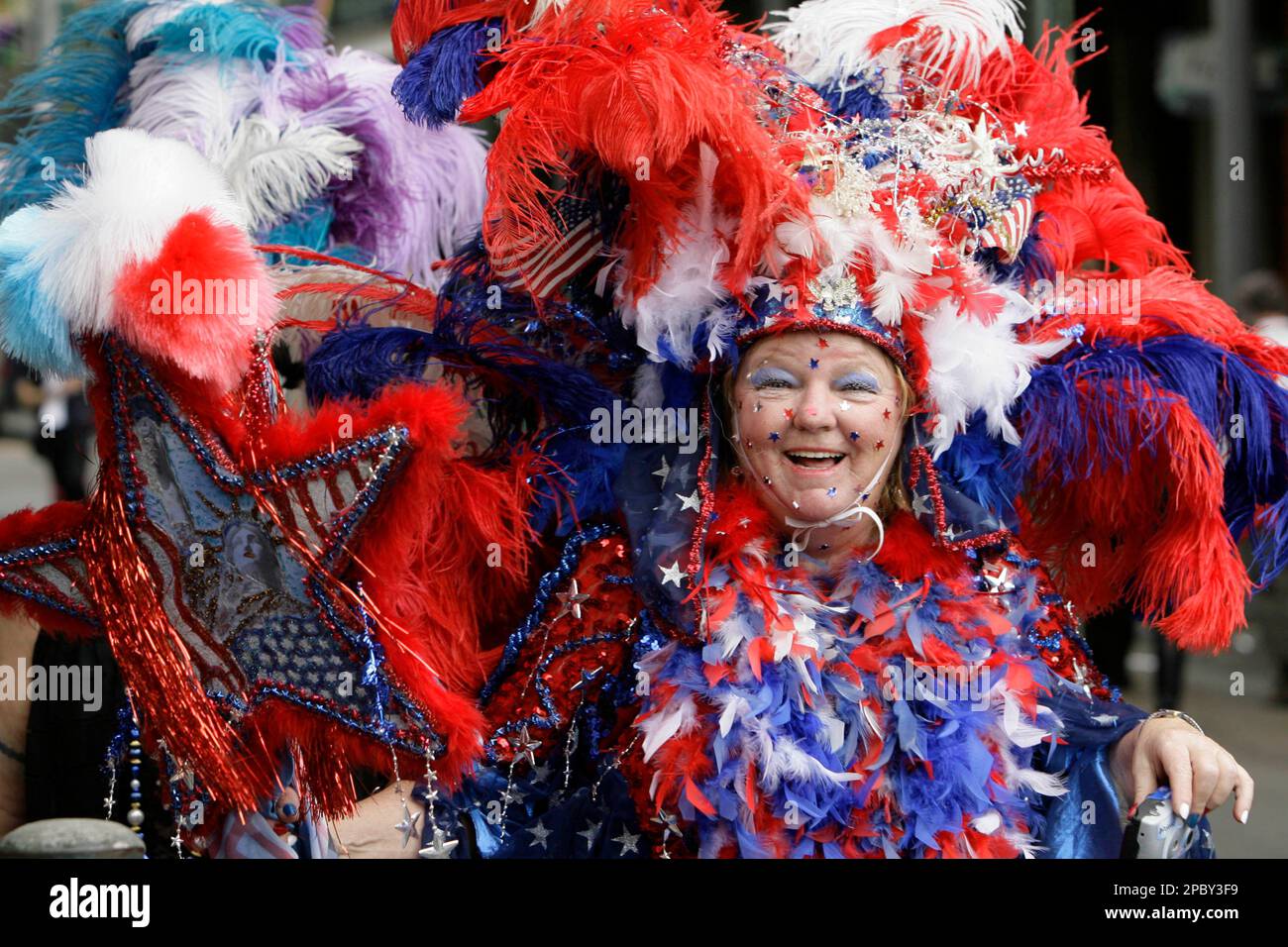 Barbara Rabb from Natxhez, Miss. wears her red white and blue costume ...