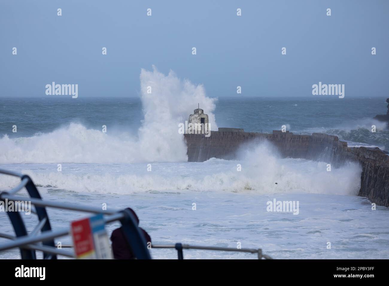 Portreath,Cornwall,13th March 2023,Large waves and stormy seas in ...