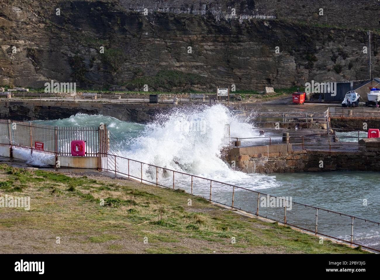 Portreath,Cornwall,13th March 2023,Large waves and stormy seas in ...