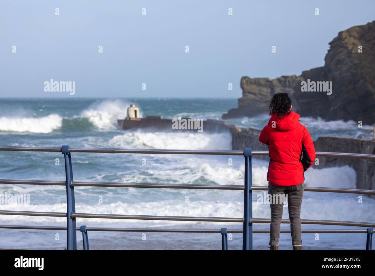 Portreath,Cornwall,13th March 2023,Large waves and stormy seas in ...