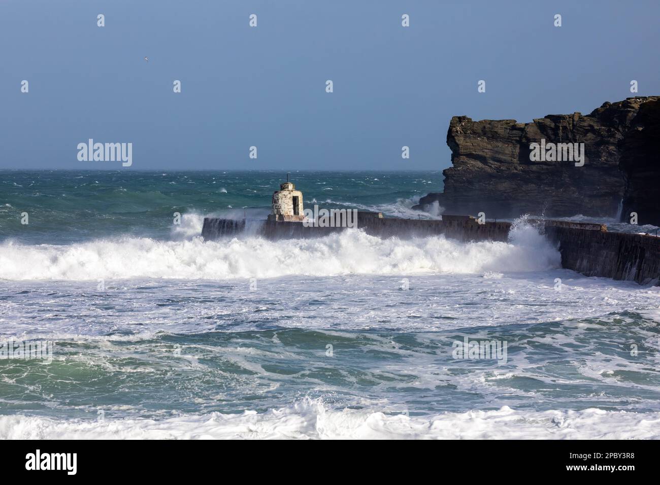 Portreath,Cornwall,13th March 2023,Large waves and stormy seas in ...