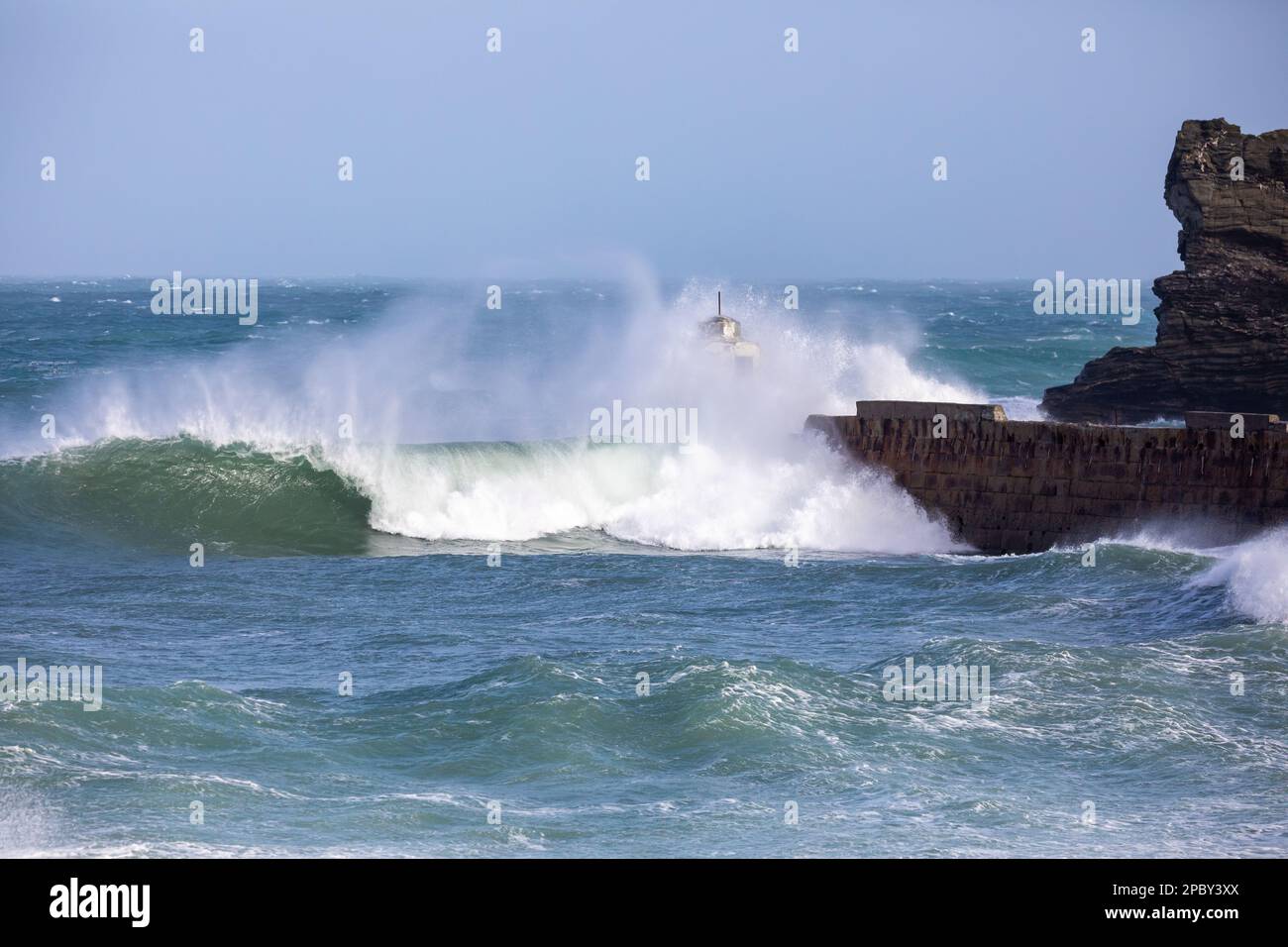 Portreath,Cornwall,13th March 2023,Large waves and stormy seas in ...