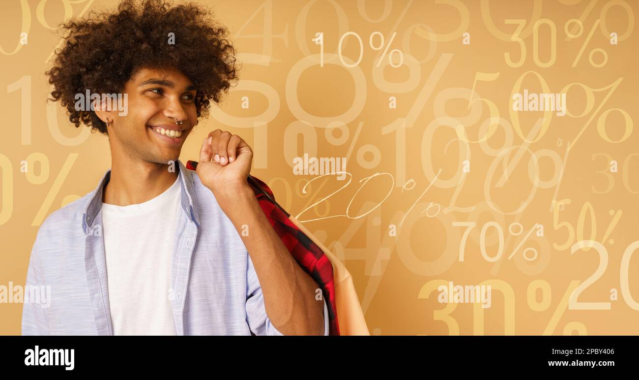 Happy happy man buy clothes on a store Stock Photo - Alamy