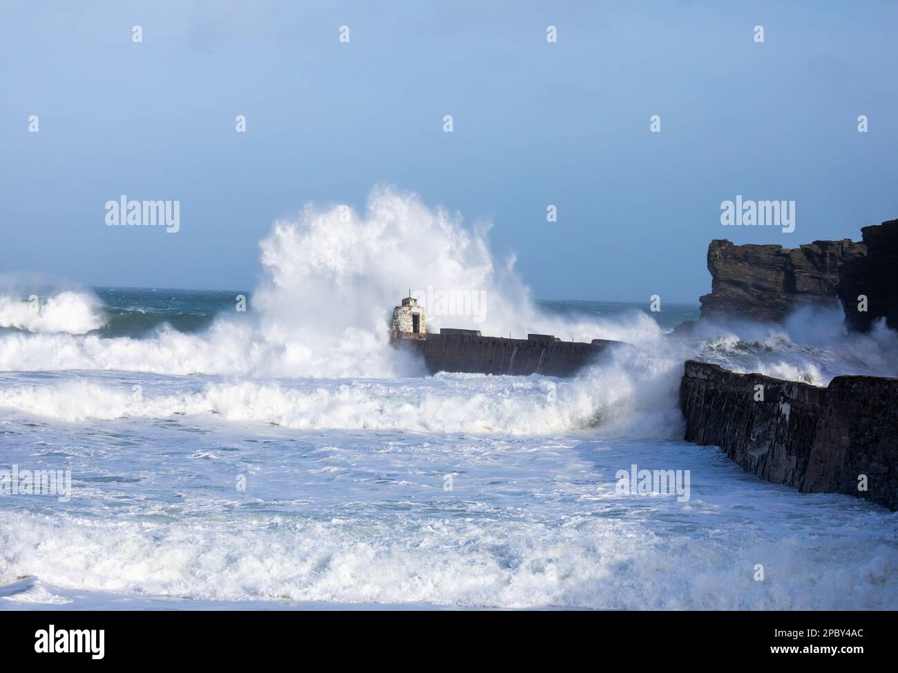 Portreath,Cornwall,13th March 2023,Large waves and stormy seas in ...