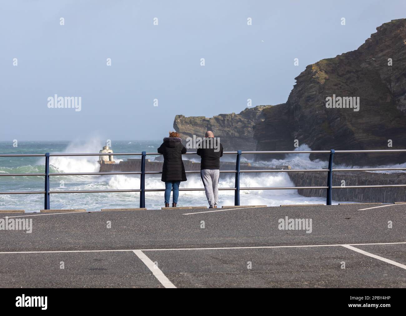 Portreath,Cornwall,13th March 2023,Large waves and stormy seas in ...