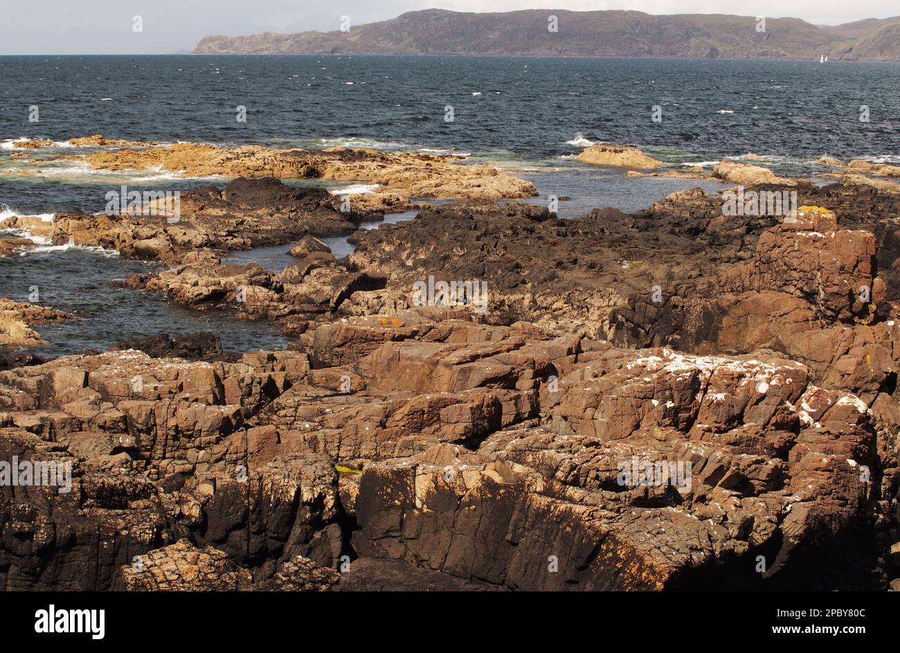 Looking over The Sound of Mull from Dun Ara Castle to the Ardnamurchan ...