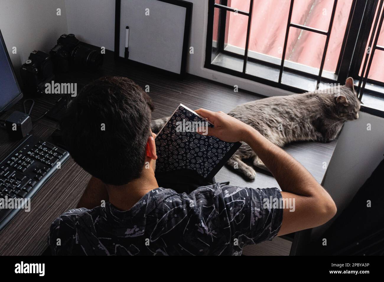 Back view of black man sitting at table hi-res stock photography and ...