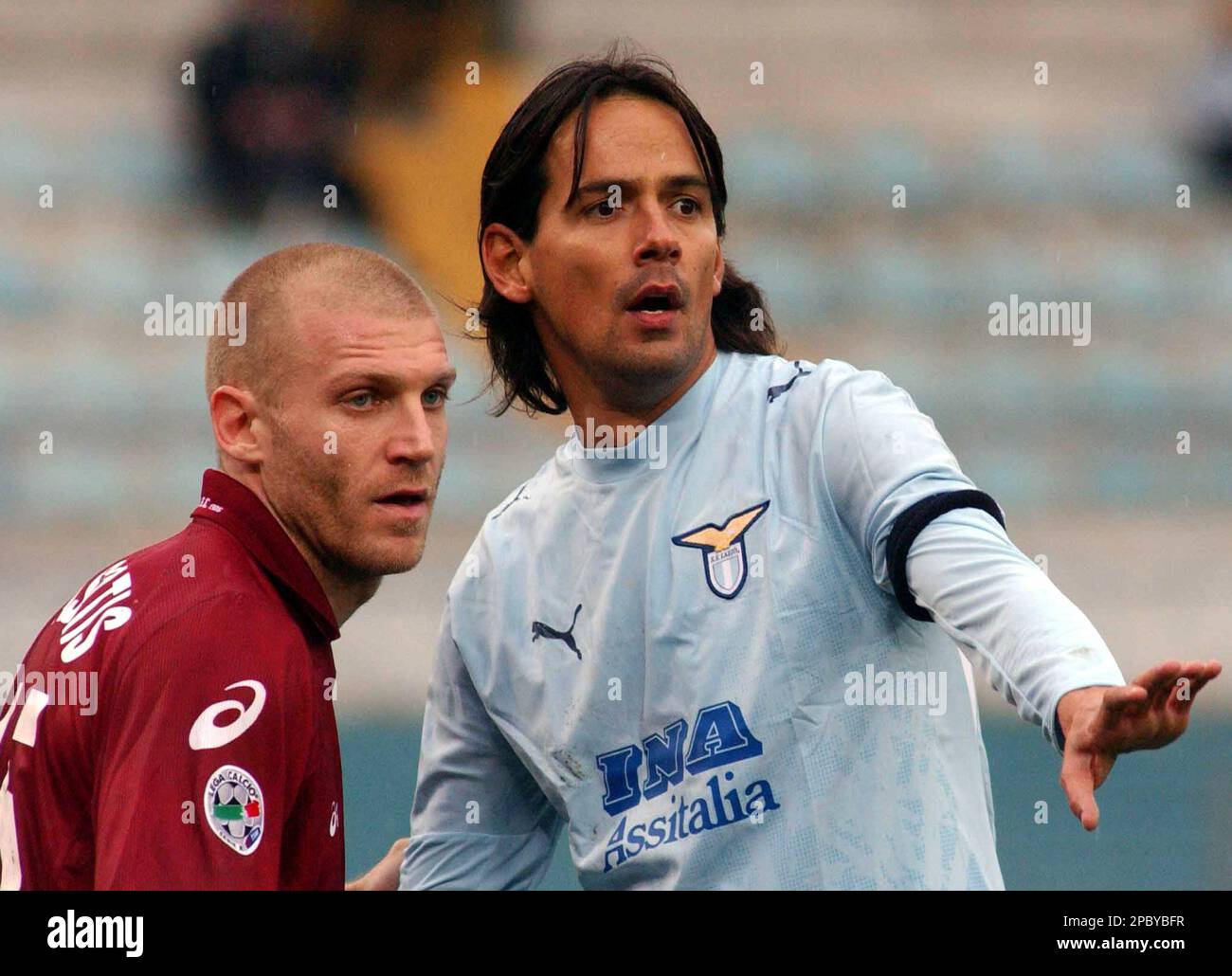 Lazio's Simone Inzaghi , right, and Torino's Diego De Ascetis look on ...