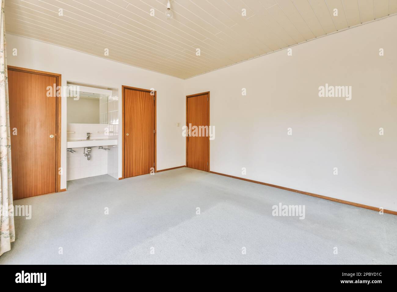 Interior design of modern empty restroom with built in washbasin and ...