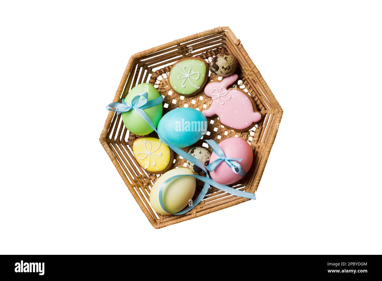 Colorful easter cookies in basket with Multi colors Easter eggs ...