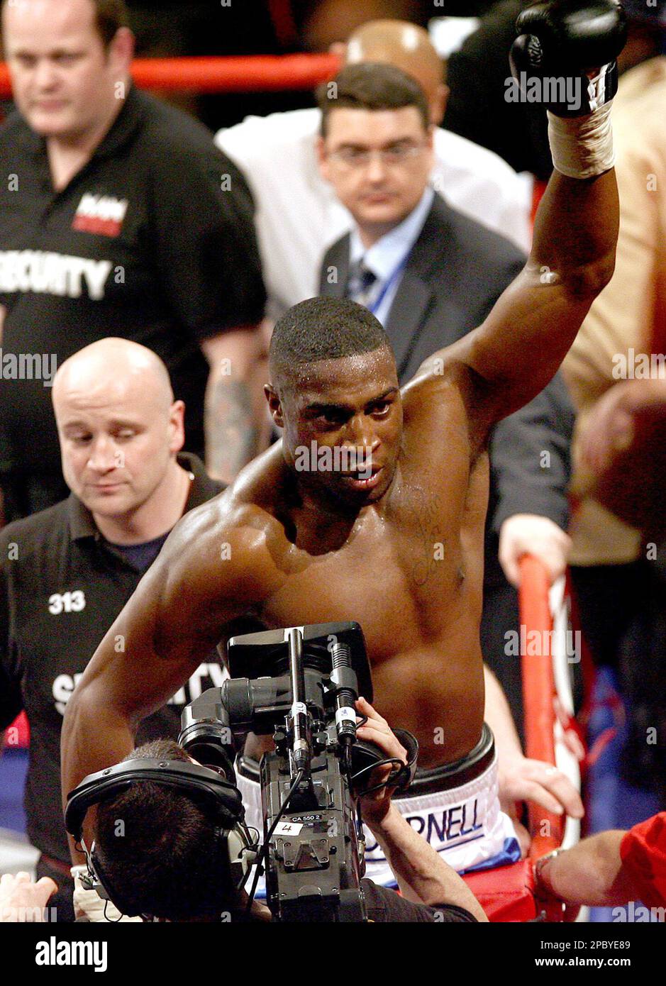 British Michael Sprott, celebrates after knocking out Audley Harrison ...