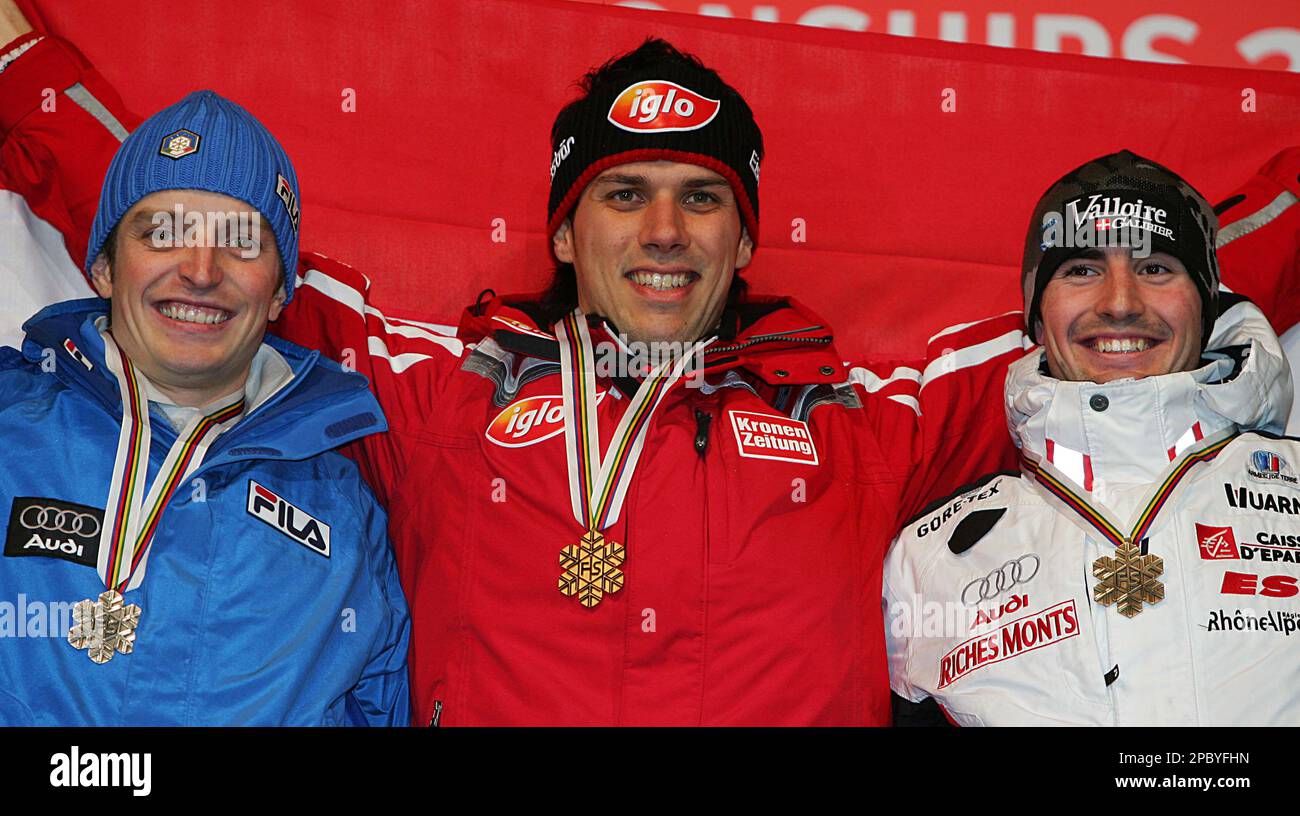 From left: Italy's Manfred Moelgg. silver, Austria's Mario Matt, gold ...
