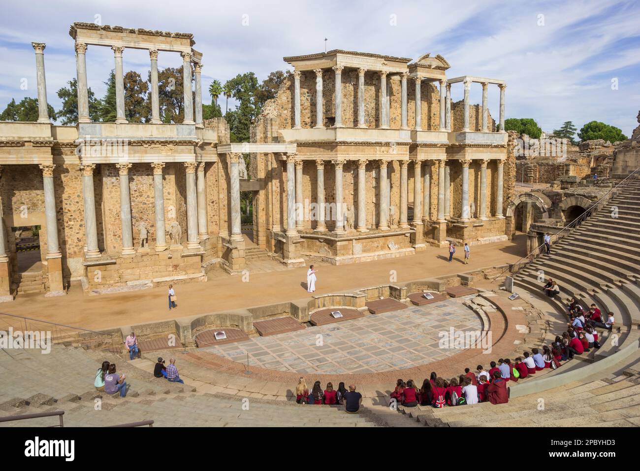 School class listening to an actor speaking as a prefect in the roman ...