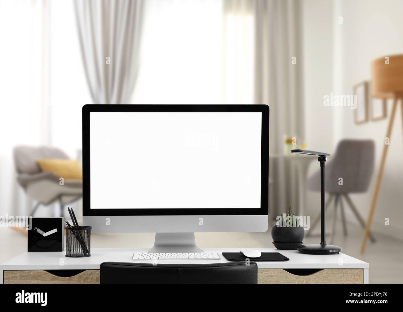 Workplace with modern computer on table indoors. Mockup for design ...