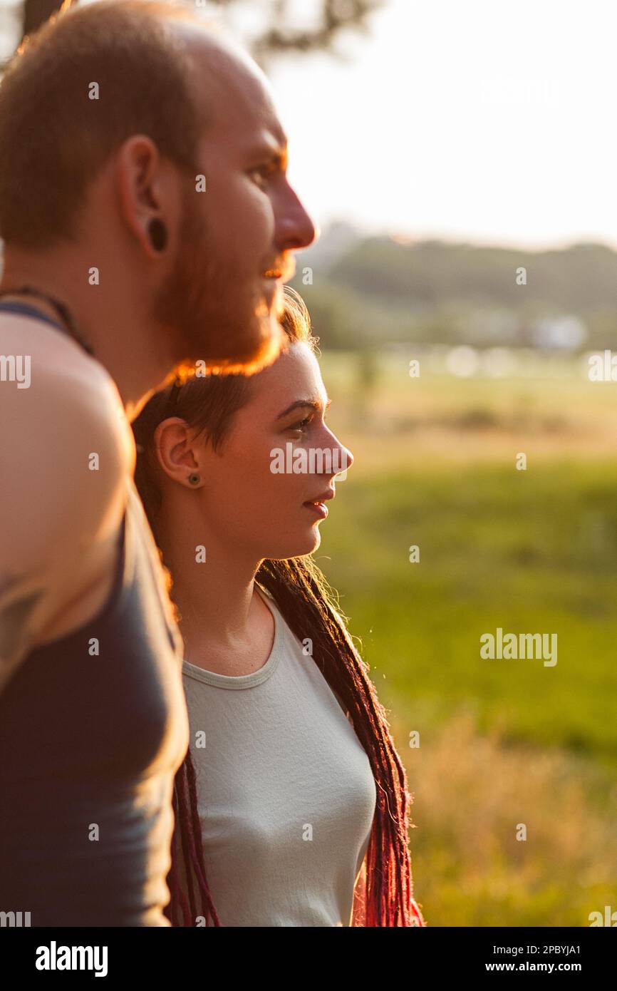 Concerned couple nature together concept Stock Photo - Alamy